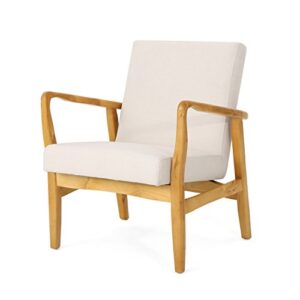 christopher knight home isaac mid century modern fabric arm chair, ivory, walnut 28.5d x 26.3w x 31.75h in