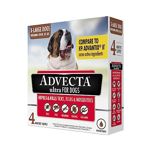 Advecta Ultra Flea And Tick Prevention For Dogs - Dog and Puppy Treatment and Control - Small, Medium, Large, XL, Fast Acting Waterproof Topical Drops, 4 Doses