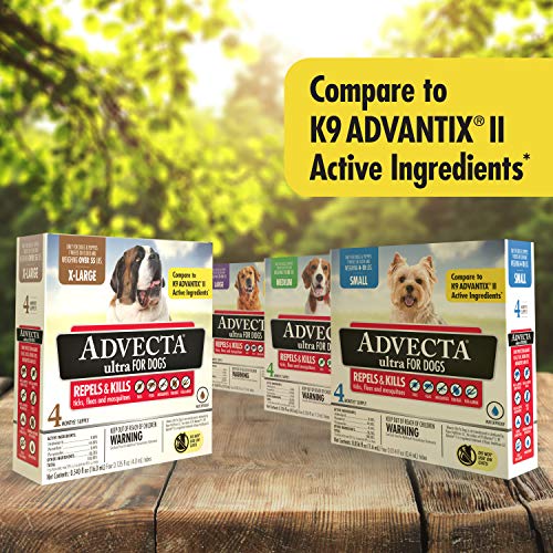 Advecta Ultra Flea And Tick Prevention For Dogs - Dog and Puppy Treatment and Control - Small, Medium, Large, XL, Fast Acting Waterproof Topical Drops, 4 Doses