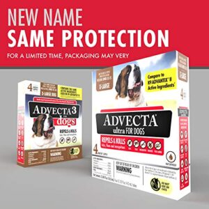 Advecta Ultra Flea And Tick Prevention For Dogs - Dog and Puppy Treatment and Control - Small, Medium, Large, XL, Fast Acting Waterproof Topical Drops, 4 Doses