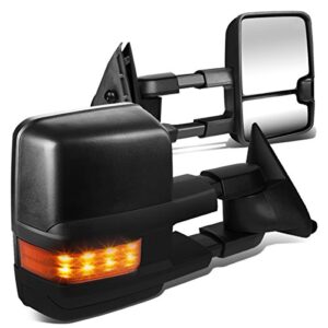 pair manual telescoping w/amber led signal light rear view side towing mirrors compatible with chevy/gmc c/k yukon 88-02