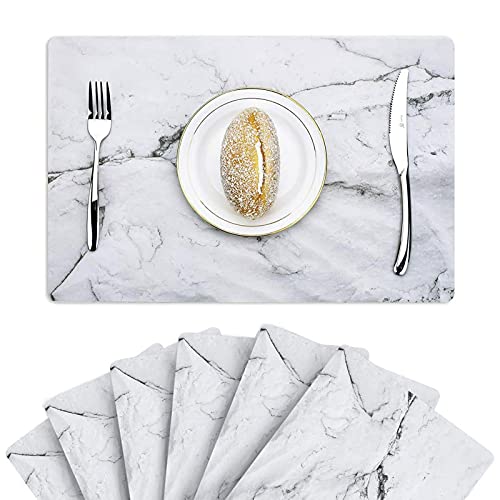 GENNISSY Marble Placemats for Dining Table Set of 6 Thin Environmental Table Mats Easy Clean for Kitchen Dinner Party((Marble)