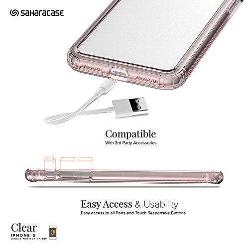 iPhone X/XS Case, SaharaCase Protective Kit Bundle + ZeroDamage Tempered Glass Screen Protector Rugged Protection Anti-Slip Grip Shockproof Bumper Anti-Scratch Back Slim Fit - Clear Rose Gold