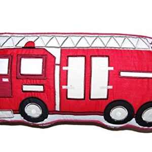 Cozy Line Home Fashions Fire Truck Pillow Boys Cotton Decorative Throw Pillows Couch Bed Living Room Kids Bedroom Decor(Firetruck Pillow, 1 Piece)