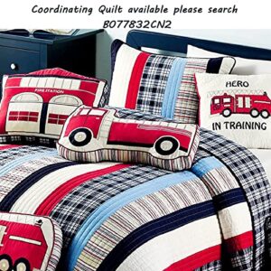 Cozy Line Home Fashions Fire Truck Pillow Boys Cotton Decorative Throw Pillows Couch Bed Living Room Kids Bedroom Decor(Firetruck Pillow, 1 Piece)