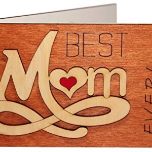 Lapatoon Real Wood Best Mom Ever Forever Love Inspiring Greeting Card Novelty Birthday Gift Get Well Thank You Wooden Present for Mommy Step God Mother from Baby Husband Son Daughter Child e