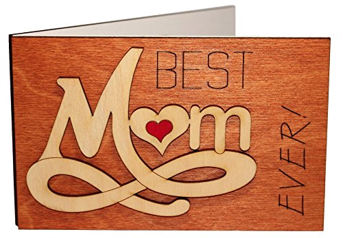 Lapatoon Real Wood Best Mom Ever Forever Love Inspiring Greeting Card Novelty Birthday Gift Get Well Thank You Wooden Present for Mommy Step God Mother from Baby Husband Son Daughter Child e