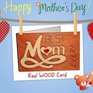 Lapatoon Real Wood Best Mom Ever Forever Love Inspiring Greeting Card Novelty Birthday Gift Get Well Thank You Wooden Present for Mommy Step God Mother from Baby Husband Son Daughter Child e