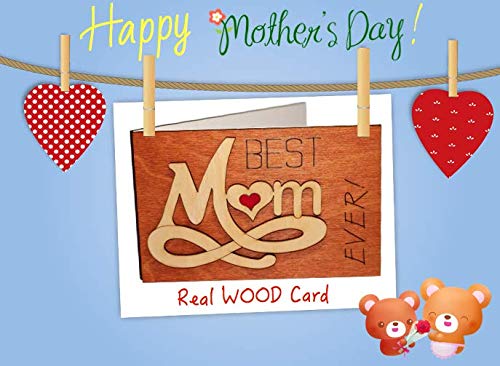 Lapatoon Real Wood Best Mom Ever Forever Love Inspiring Greeting Card Novelty Birthday Gift Get Well Thank You Wooden Present for Mommy Step God Mother from Baby Husband Son Daughter Child e