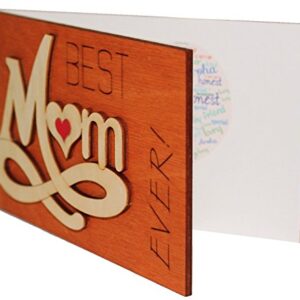 Lapatoon Real Wood Best Mom Ever Forever Love Inspiring Greeting Card Novelty Birthday Gift Get Well Thank You Wooden Present for Mommy Step God Mother from Baby Husband Son Daughter Child e