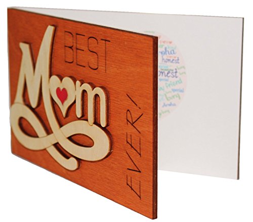 Lapatoon Real Wood Best Mom Ever Forever Love Inspiring Greeting Card Novelty Birthday Gift Get Well Thank You Wooden Present for Mommy Step God Mother from Baby Husband Son Daughter Child e