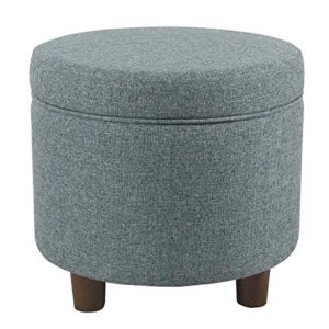 homepop home decor | upholstered round storage ottoman | ottoman with storage for living room & bedroom, teal tweed