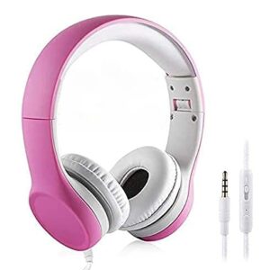 YUSONIC Toddler Headphones for Kids,Two Audio Port for Sharing, Children Headphones for Kids with mic & Volume Limiting,Boys Girls Baby cellphones Class Travel uses (Pink)