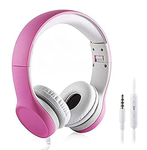 YUSONIC Toddler Headphones for Kids,Two Audio Port for Sharing, Children Headphones for Kids with mic & Volume Limiting,Boys Girls Baby cellphones Class Travel uses (Pink)