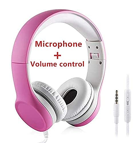 YUSONIC Toddler Headphones for Kids,Two Audio Port for Sharing, Children Headphones for Kids with mic & Volume Limiting,Boys Girls Baby cellphones Class Travel uses (Pink)