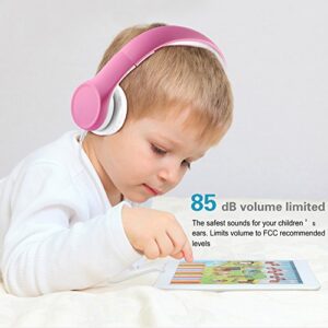 YUSONIC Toddler Headphones for Kids,Two Audio Port for Sharing, Children Headphones for Kids with mic & Volume Limiting,Boys Girls Baby cellphones Class Travel uses (Pink)