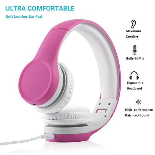 YUSONIC Toddler Headphones for Kids,Two Audio Port for Sharing, Children Headphones for Kids with mic & Volume Limiting,Boys Girls Baby cellphones Class Travel uses (Pink)