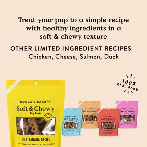 Bocce’s Bakery Oven Baked PB & Banana Recipe Treats for Dogs, Wheat-Free Everyday Dog Treats, Real Ingredients, Baked in The USA, All-Natural Soft & Chewy Cookies, Peanut Butter & Banana, 6 oz