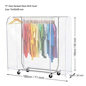 71" Garment Bags For Hanging Clothes, Garment Bag, Clear Garment Rack Cover, Clothes Rack Cover For Storage,Hanging Clothes Storage Wardrobe Bag Sealed Clothes Cover For Coats Suits Sweaters Dresses