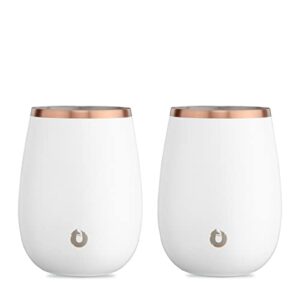 snowfox premium vacuum insulated stainless steel grand pinot wine glass -set of 2 -chilled wine stays icy cold -stemless cocktail glasses -elegant home entertaining -classic barware-13.5oz -white/gold