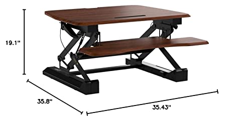 Seville Classics AIRLIFT 36" Gas-Spring Height Adjustable Standing Desk Converter Workstation Ergonomic Dual Monitor Riser with Keyboard Tray and Phone/Tablet Holder, Walnut