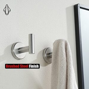 JQK Bathroom Towel Hook Brushed, Coat Robe Clothes Bath Wall Hooks for Kitchen Garage SUS 304 Stainless Steel Thick 0.8mm, 2 Pack Brushed Steel, TH100-BN-P2