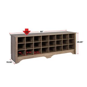 Prepac 24 Pair Shoe Storage Cubby Bench, Drifted Gray