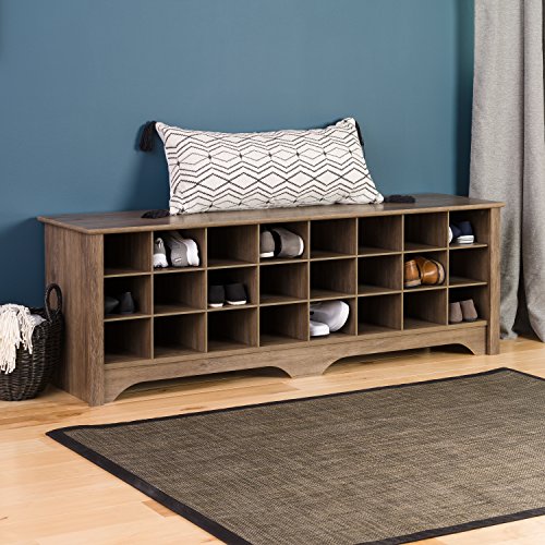 Prepac 24 Pair Shoe Storage Cubby Bench, Drifted Gray