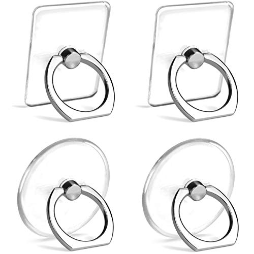 Cell Phone Ring Holder Stand Transparent 4 Pack Finger Grip Loop Mount 360 Degree Rotation Universal Smartphone Kickstand Compatible with iPhone X 8 7 7Plus Samsung Galaxy S7 S8 LG Google