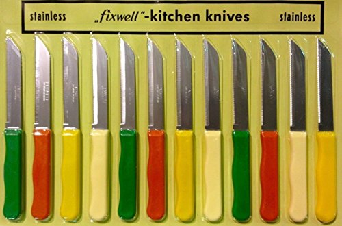 Fixwell Stainless Steel Multi Purpose Knives, 12 pcs, RED GREEN