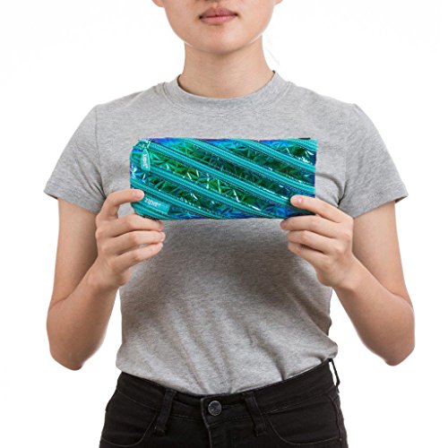 ZIPIT Metallic Pencil Case for Girls, Holds Up to 30 Pens, Pouch Made of One Long Zipper! (Blue-Green)