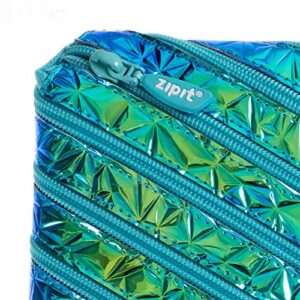 ZIPIT Metallic Pencil Case for Girls, Holds Up to 30 Pens, Pouch Made of One Long Zipper! (Blue-Green)