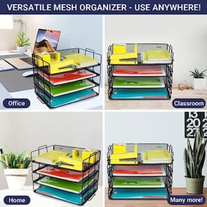 Stackable Paper Tray Desk Organizer – 4 Tier Metal Mesh Letter Organizers for Business, Home, School, Stores and More, Organize Files, Folders, Letters, Paper, Binders