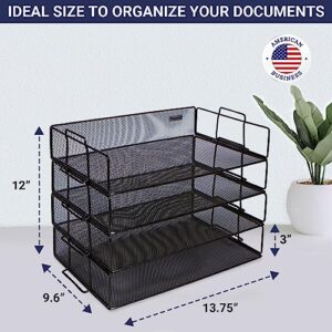 Stackable Paper Tray Desk Organizer – 4 Tier Metal Mesh Letter Organizers for Business, Home, School, Stores and More, Organize Files, Folders, Letters, Paper, Binders