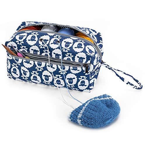 Luxja Yarn Storage Bag, Carrying Knitting Bag for Yarn Skeins, Crochet Hooks, Knitting Needles (up to 10 Inches) and Other Small Accessories (Large, Sheep)