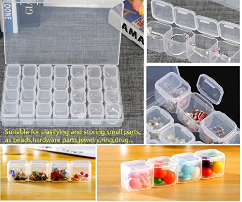 Diamond Painting Embroidery Box 3 Pack 28 Grids Plastic Storage Containers Adjustable Bead Case