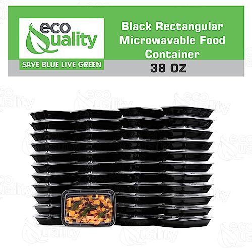 38 oz Reusable Food Storage 150 Pack Containers with Lids by EcoQuality – Rectangular BPA Free Freezer, Microwave & Dishwasher Safe – Airtight & Watertight Stackable, Lunch Meal Prep, To-Go, Bento Box