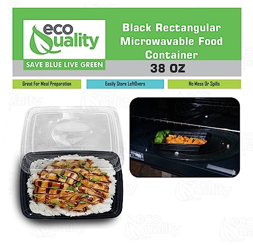 38 oz Reusable Food Storage 150 Pack Containers with Lids by EcoQuality – Rectangular BPA Free Freezer, Microwave & Dishwasher Safe – Airtight & Watertight Stackable, Lunch Meal Prep, To-Go, Bento Box