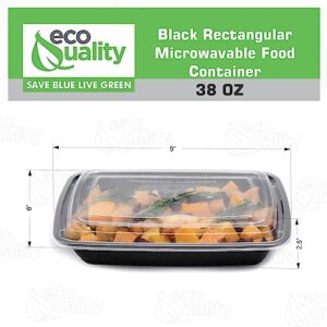 38 oz Reusable Food Storage 150 Pack Containers with Lids by EcoQuality – Rectangular BPA Free Freezer, Microwave & Dishwasher Safe – Airtight & Watertight Stackable, Lunch Meal Prep, To-Go, Bento Box