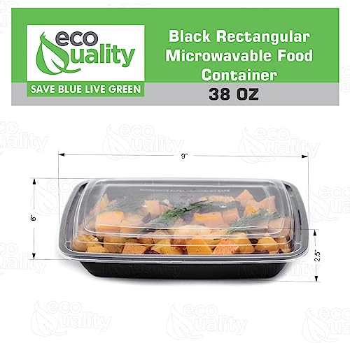 38 oz Reusable Food Storage 150 Pack Containers with Lids by EcoQuality – Rectangular BPA Free Freezer, Microwave & Dishwasher Safe – Airtight & Watertight Stackable, Lunch Meal Prep, To-Go, Bento Box