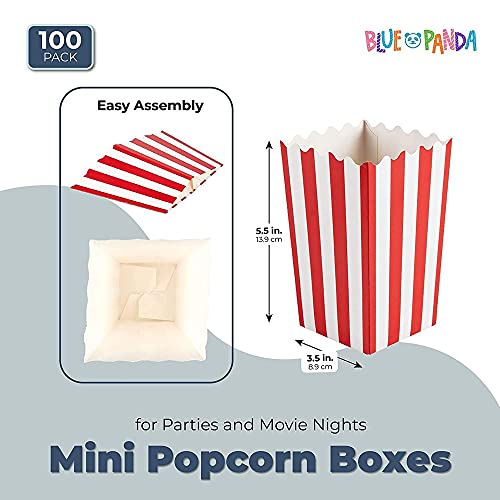 100 Pack Paper Popcorn Boxes for Movie Night and Birthday Party Supplies, Red & White, 5.5 in