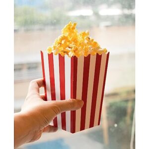 100 Pack Paper Popcorn Boxes for Movie Night and Birthday Party Supplies, Red & White, 5.5 in