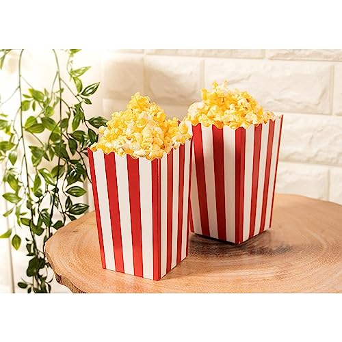 100 Pack Paper Popcorn Boxes for Movie Night and Birthday Party Supplies, Red & White, 5.5 in