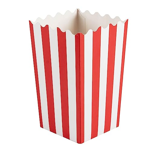 100 Pack Paper Popcorn Boxes for Movie Night and Birthday Party Supplies, Red & White, 5.5 in