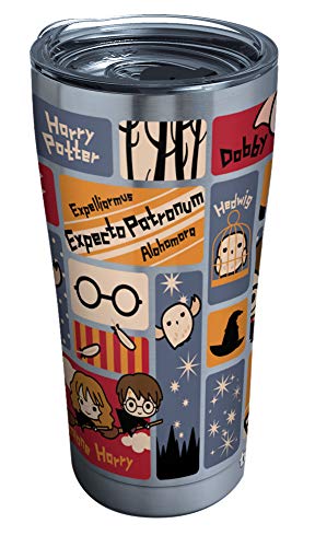 Tervis 1293207 Harry Potter-Charms Tiles Insulated Tumbler with Clear and Black Hammer Lid, 20 oz Stainless Steel, Silver