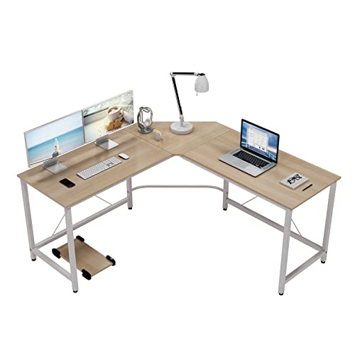 DlandHome L-Shaped Computer Desk 59 inches x 59 inches, Composite Wood and Metal, Home Office PC Laptop Study Workstation Corner Table with CPU Stand ZJ02-OW