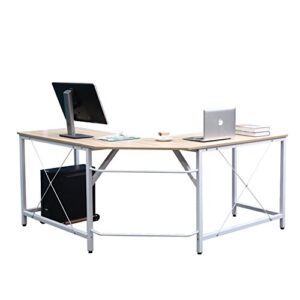 DlandHome L-Shaped Computer Desk 59 inches x 59 inches, Composite Wood and Metal, Home Office PC Laptop Study Workstation Corner Table with CPU Stand ZJ02-OW