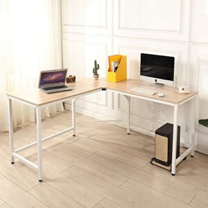 DlandHome L-Shaped Computer Desk 59 inches x 59 inches, Composite Wood and Metal, Home Office PC Laptop Study Workstation Corner Table with CPU Stand ZJ02-OW