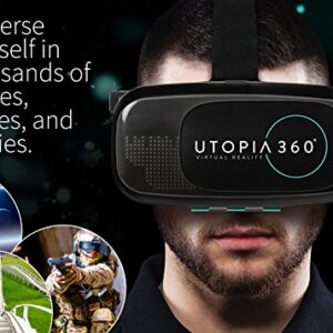 Utopia 360° VR Headset | 3D Virtual Reality Headset for VR Games, 3D Movies, and VR Apps - Compatible with iPhone and Android Smartphones (2018 Virtual Reality Headset Model)