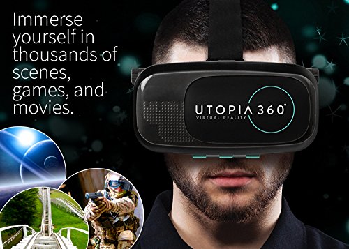 Utopia 360° VR Headset | 3D Virtual Reality Headset for VR Games, 3D Movies, and VR Apps - Compatible with iPhone and Android Smartphones (2018 Virtual Reality Headset Model)